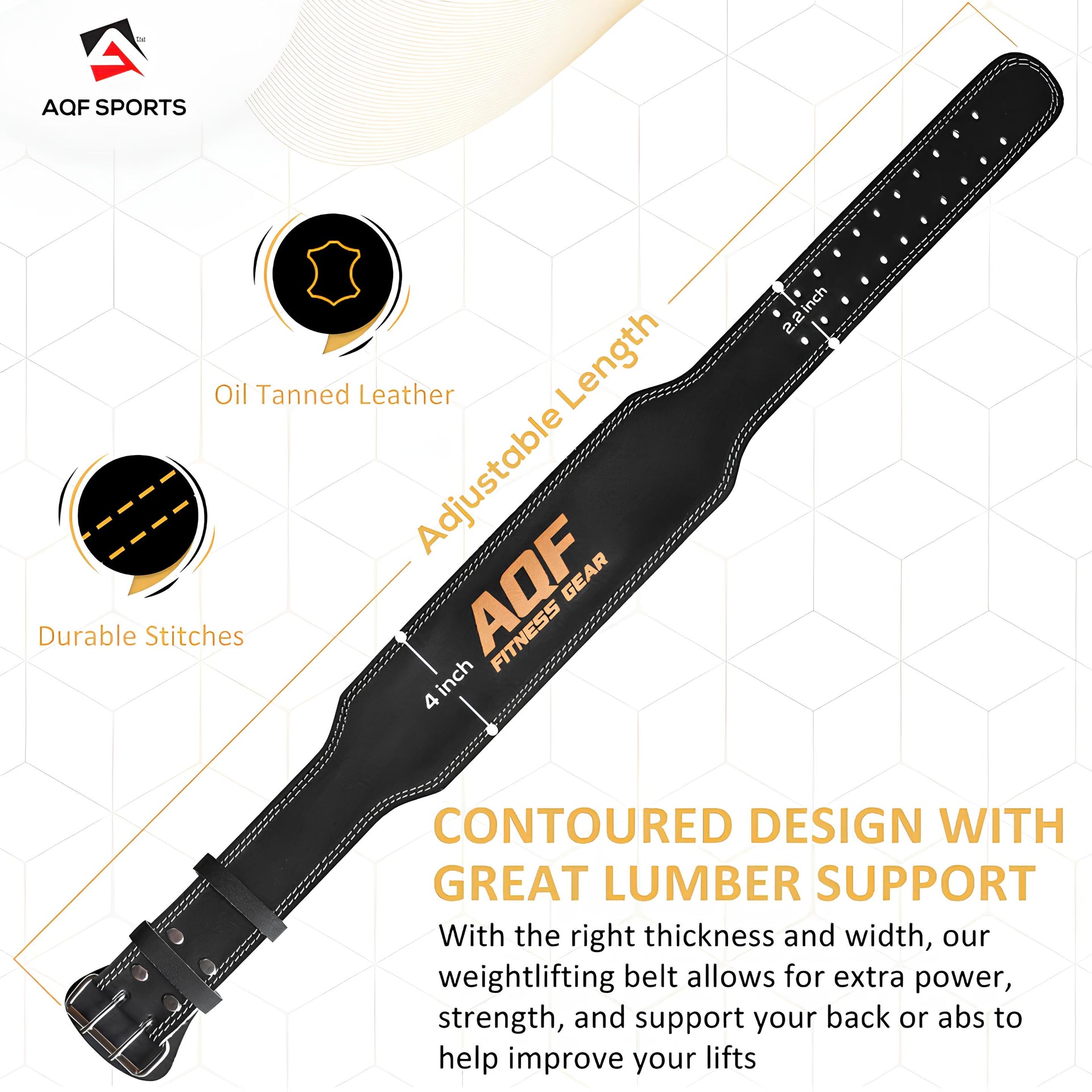 AQF Black Leather Weight Lifting Belt 4-Inches Wide