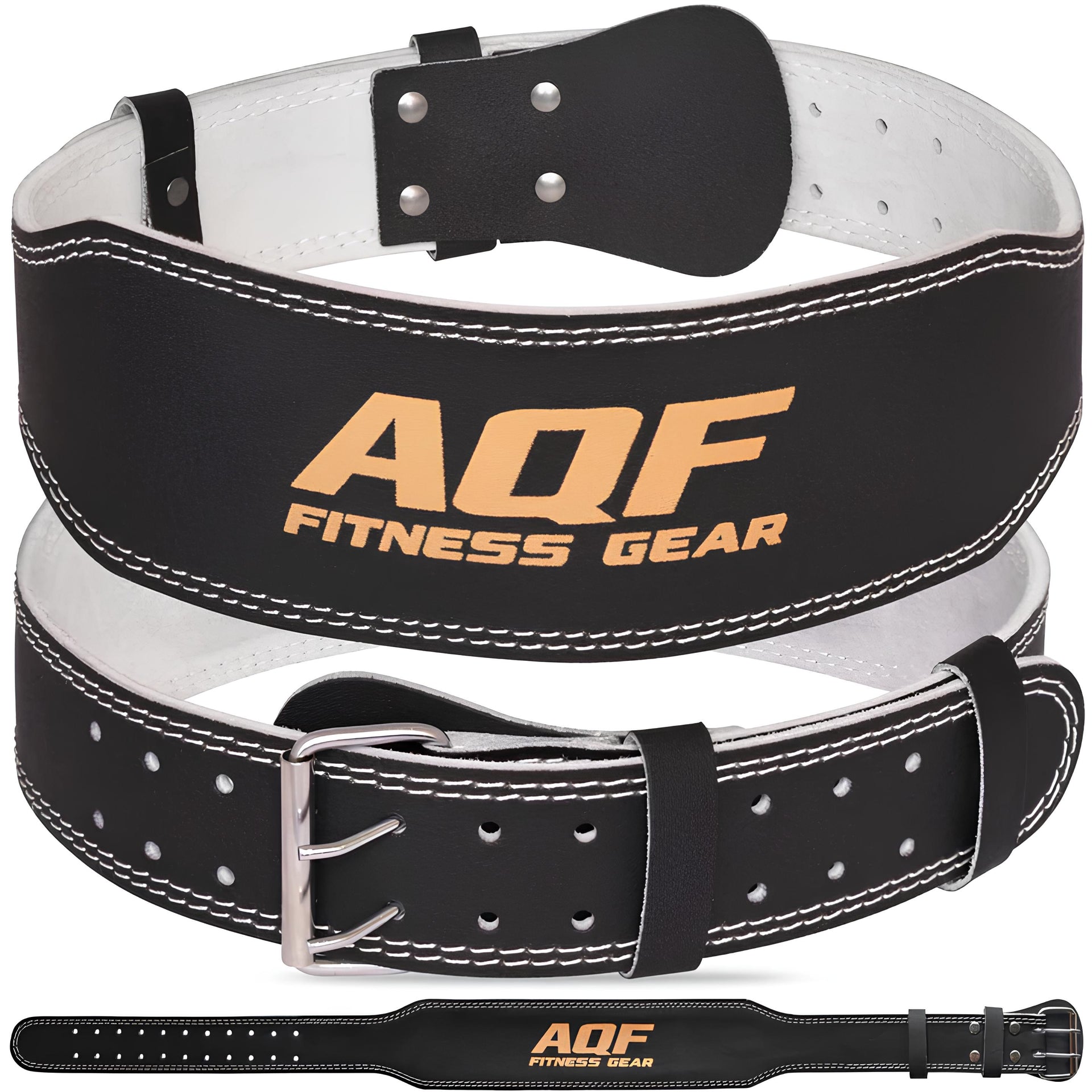AQF Black Leather Weight Lifting Belt 4-Inches Wide