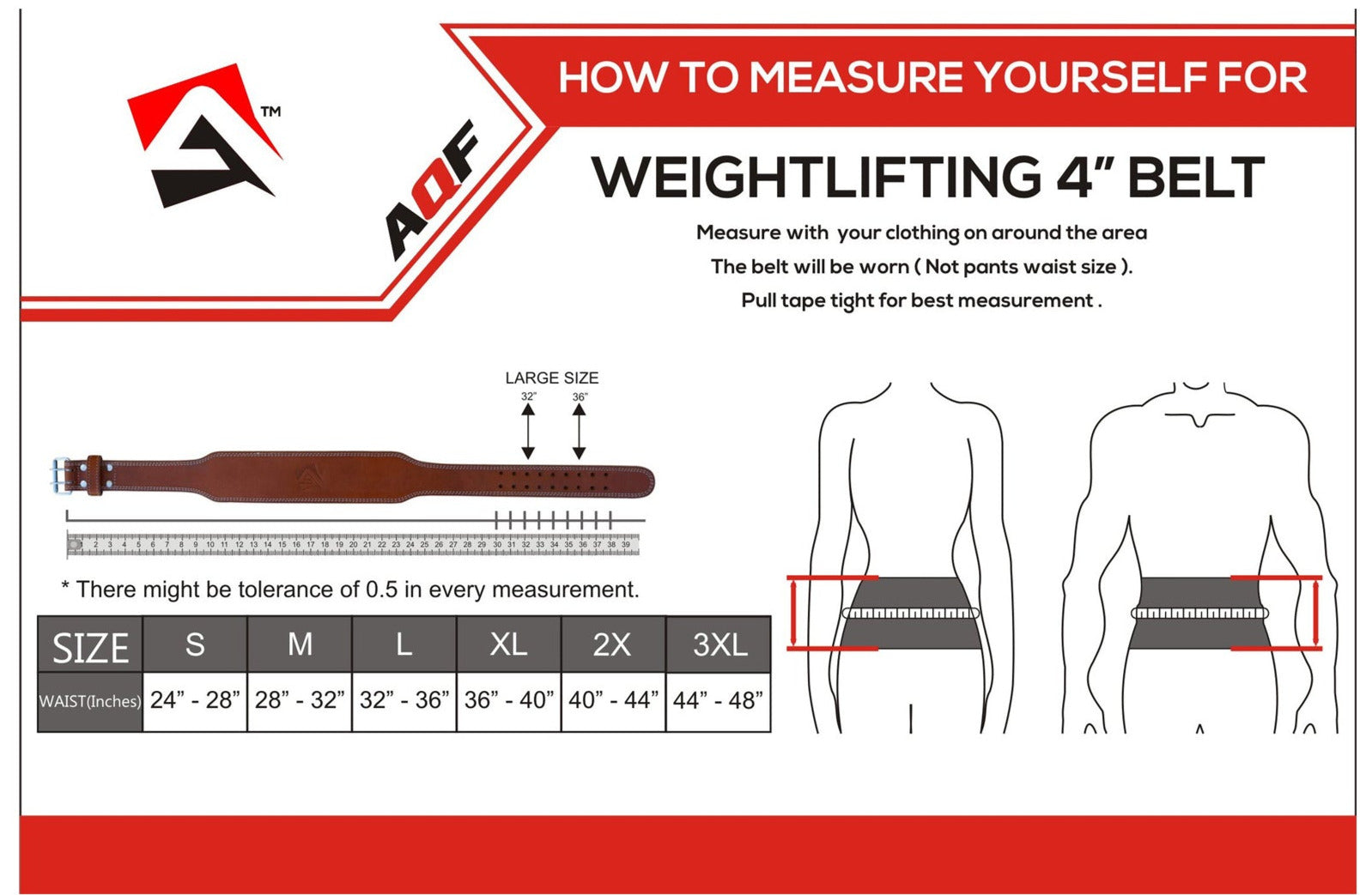 AQF 4" Brown Leather Weight Lifting Belt 10mm Thick