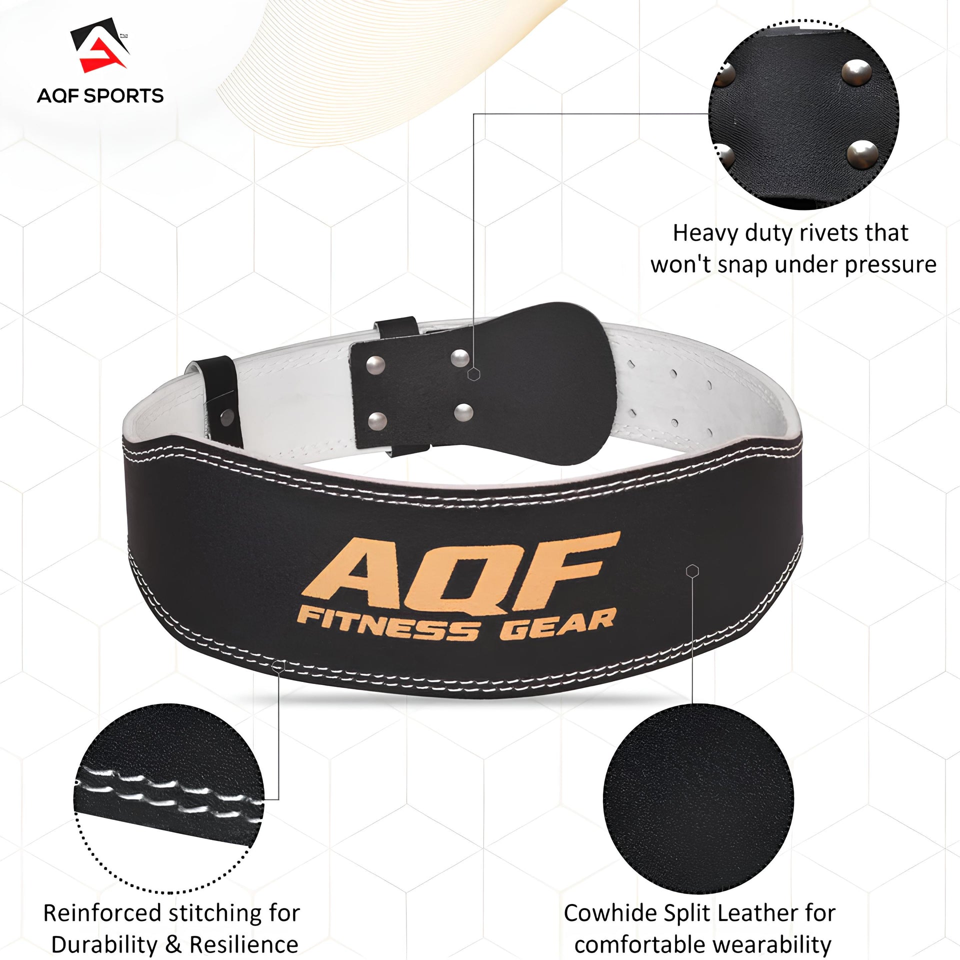 AQF Black Leather Weight Lifting Belt 4-Inches Wide